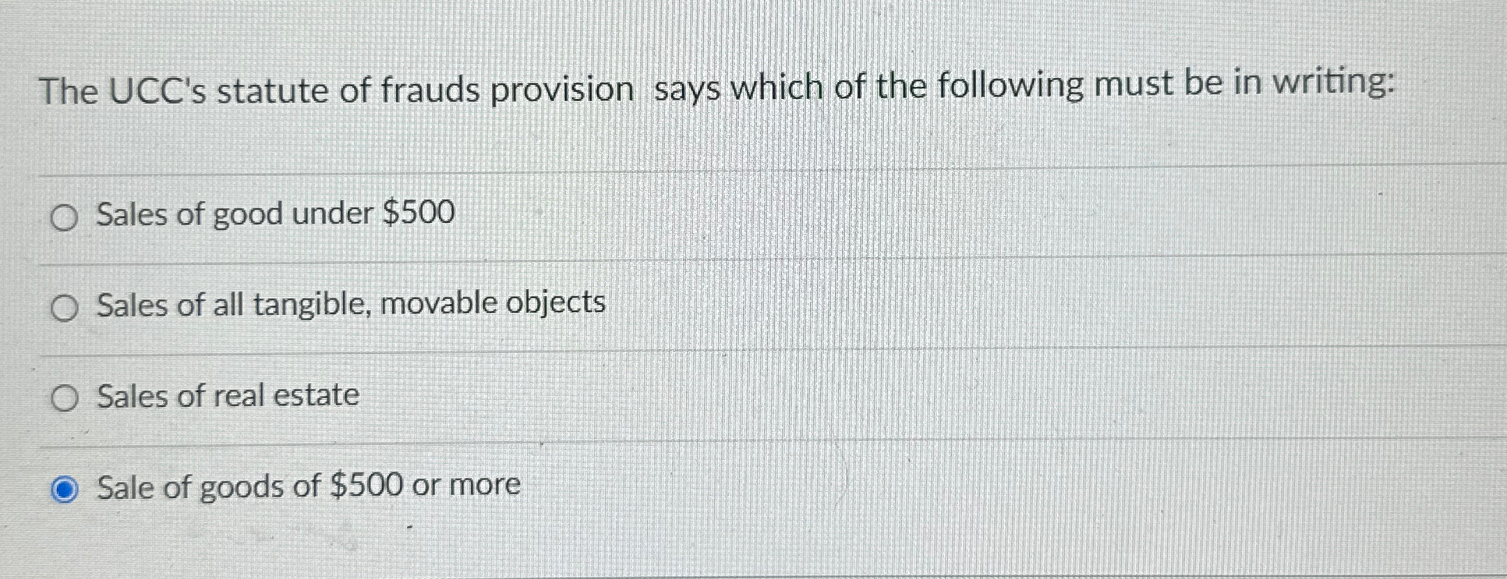 Solved The UCC's statute of frauds provision says which of | Chegg.com