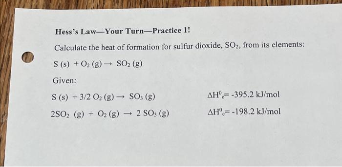 Solved Hess's Law_Your Turn_Practice 1! Calculate the heat | Chegg.com