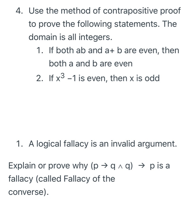 Solved 4. Use the method of contrapositive proof to prove | Chegg.com