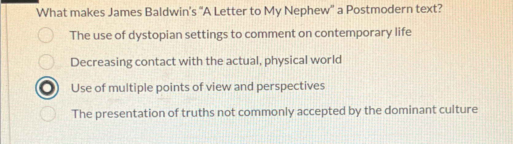 Solved What makes James Baldwin's "A Letter to My Nephew" a | Chegg.com