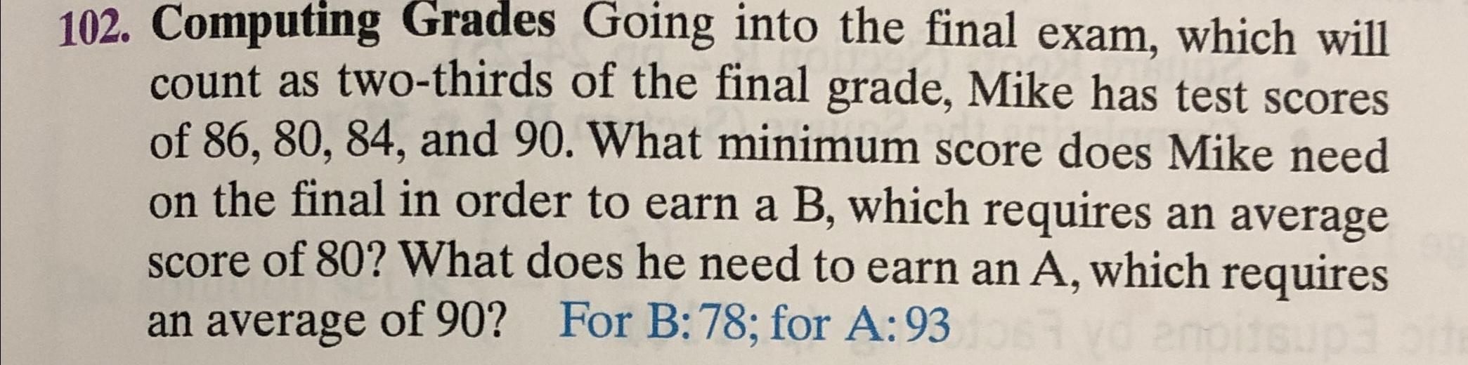 Solved Computing Grades Going into the final exam, which | Chegg.com