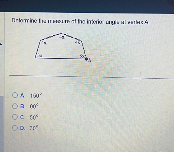 Solved Determine the measure of the interior angle at vertex | Chegg.com
