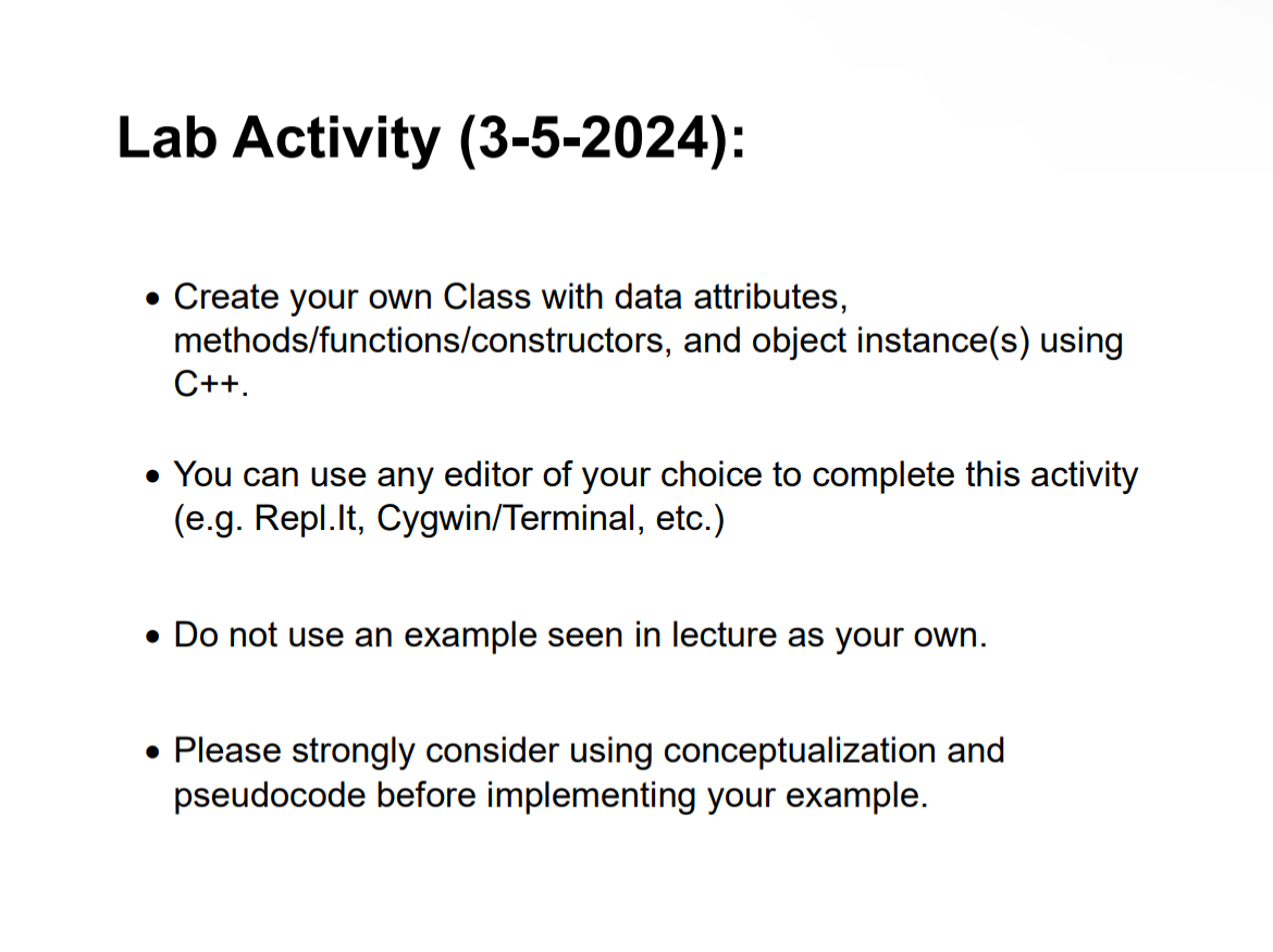 Solved Lab Activity (3-5-2024):Create your own Class with | Chegg.com