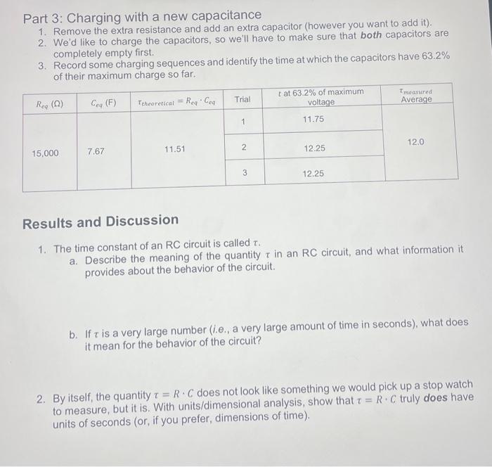 Solved Part 1: Charging Measure τ for an RC circuit with a | Chegg.com