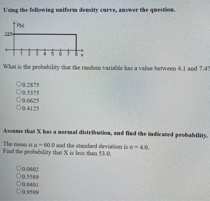 Solved Using the following uniform density curve, answer the | Chegg.com