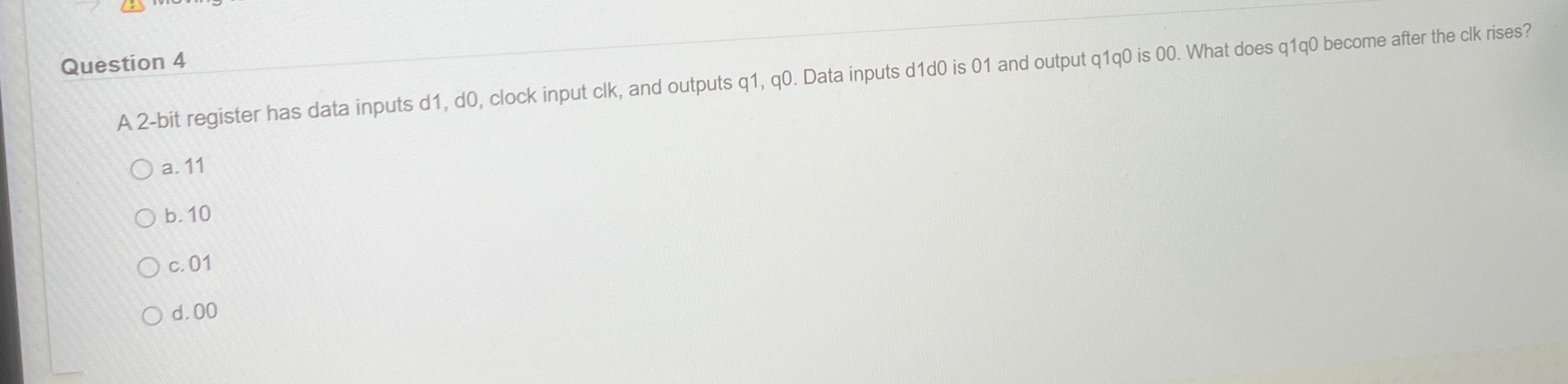 Solved Question 4A 2-bit register has data inputs d1, ﻿d0, | Chegg.com