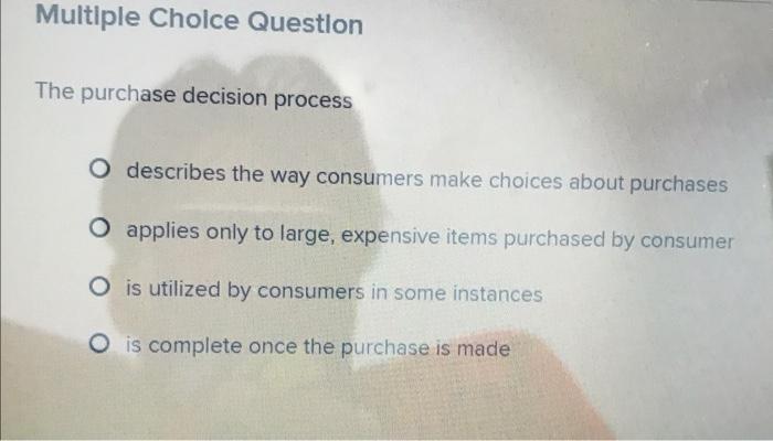 Solved Multiple Choice Question The purchase decision | Chegg.com