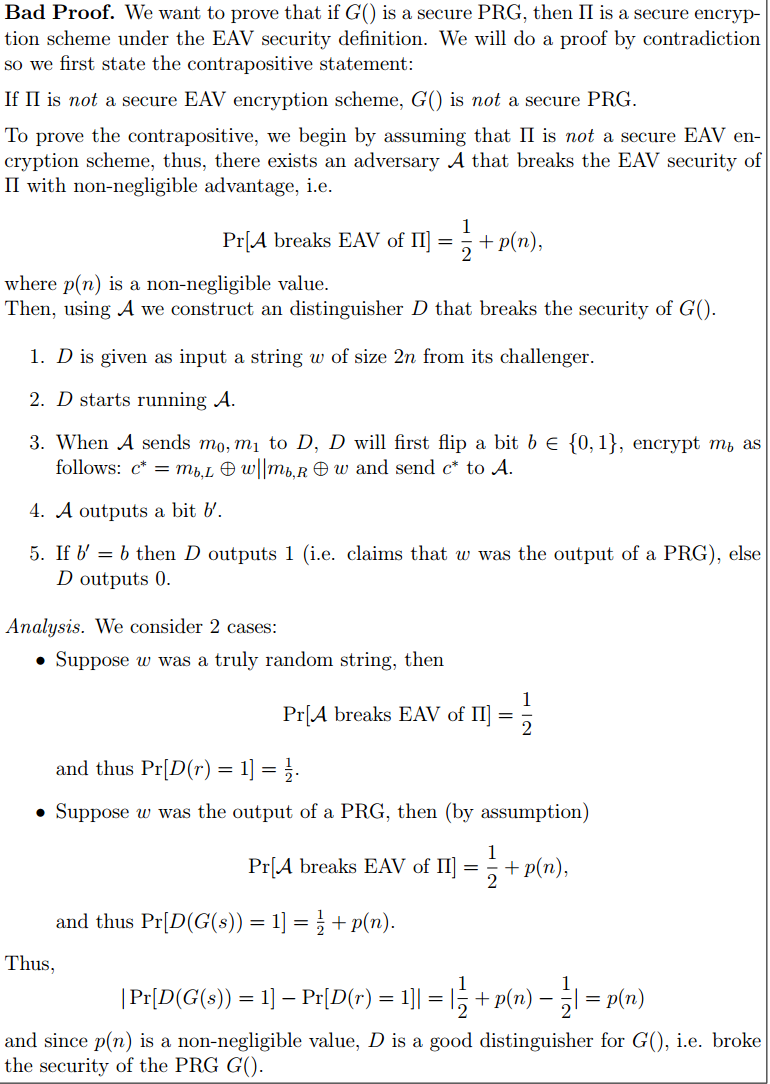 Solved Bad Proof. We want to prove that if G() ﻿is a secure | Chegg.com