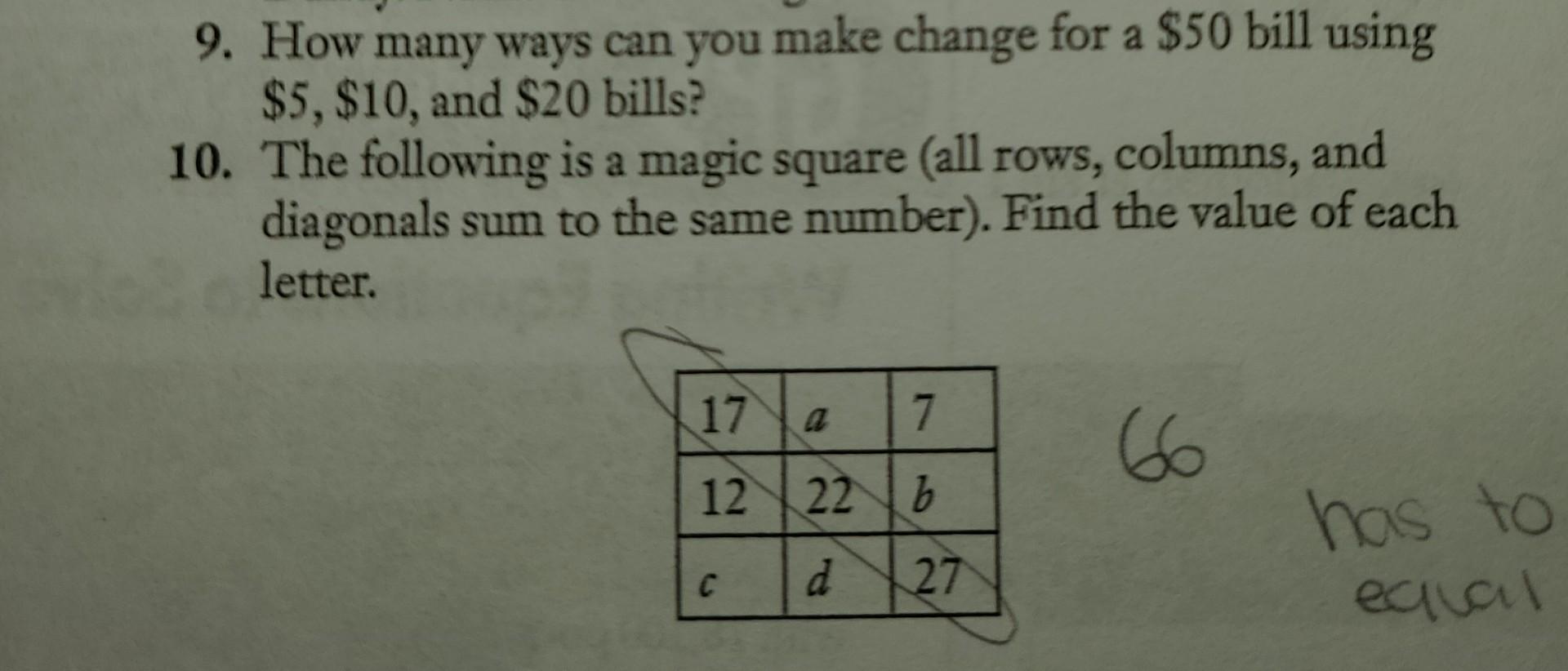 Solved 9. How many ways can you make change for a $50 bill | Chegg.com