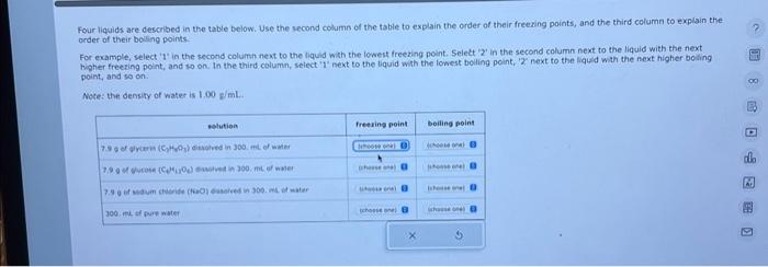 Solved Four liquids are described in the table below. Use | Chegg.com
