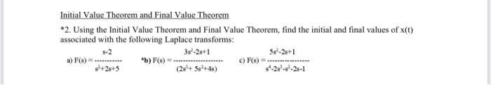 Solved Initial Value Theorem And Final Value Theorem 2