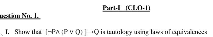 Solved Part-I (CLO-1) ( uestion No. 1. I. Show that [-PA | Chegg.com Solved Part-I (CLO-1) ( uestion No. 1. I. Show that [-PA | Chegg.com