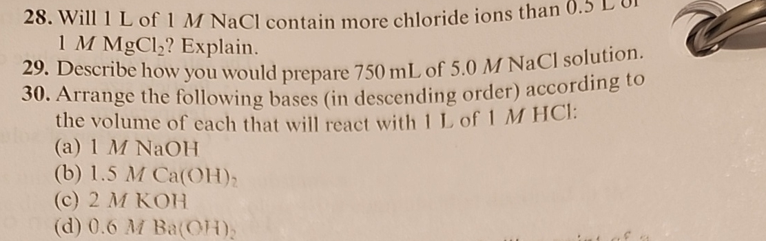 Solved 1MgCl2 ? ﻿Explain.29. ﻿Describe how you would prepare | Chegg.com