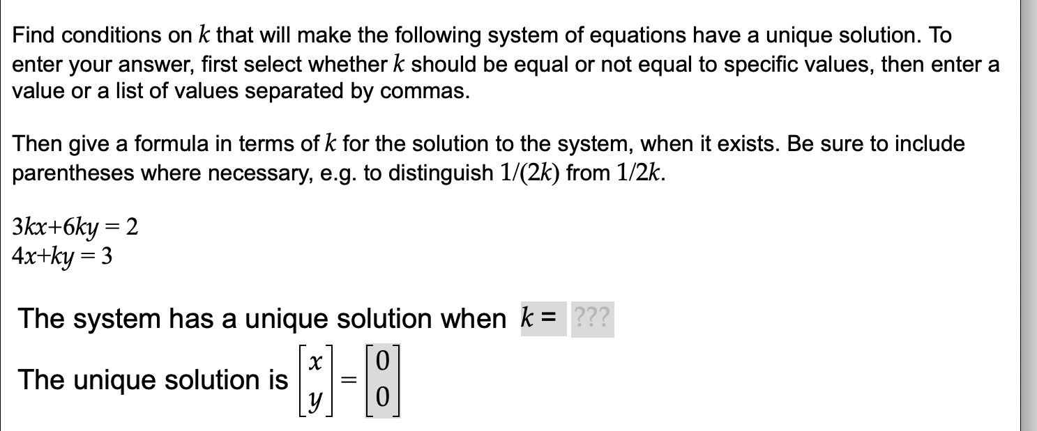 Solved Find conditions on k ﻿that will make the following | Chegg.com