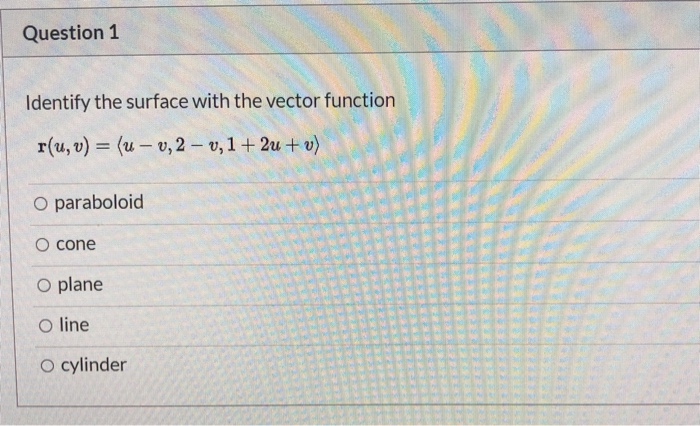 Solved Question 1 Identify the surface with the vector | Chegg.com