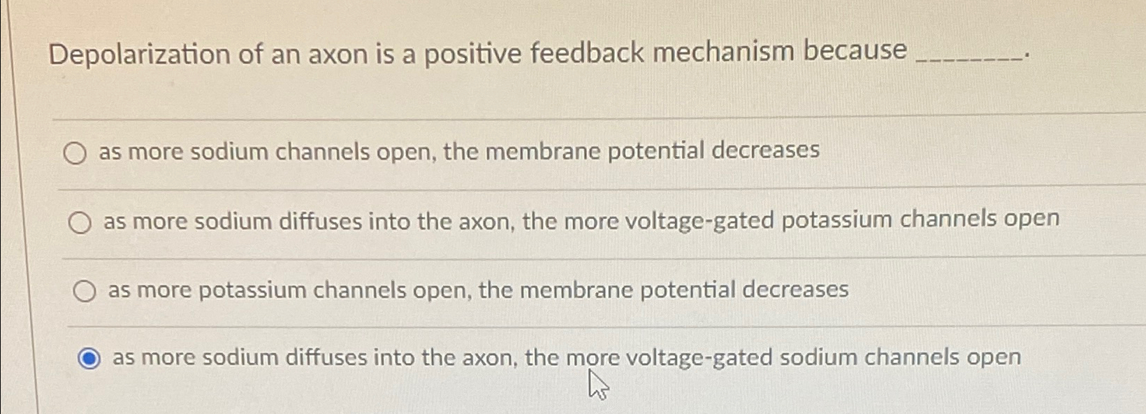 Solved Depolarization of an axon is a positive feedback | Chegg.com
