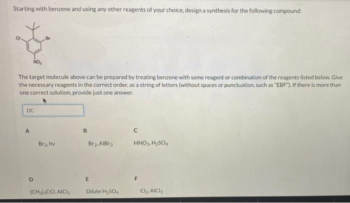 Solved Starting with benzene and using any other reagents of | Chegg.com