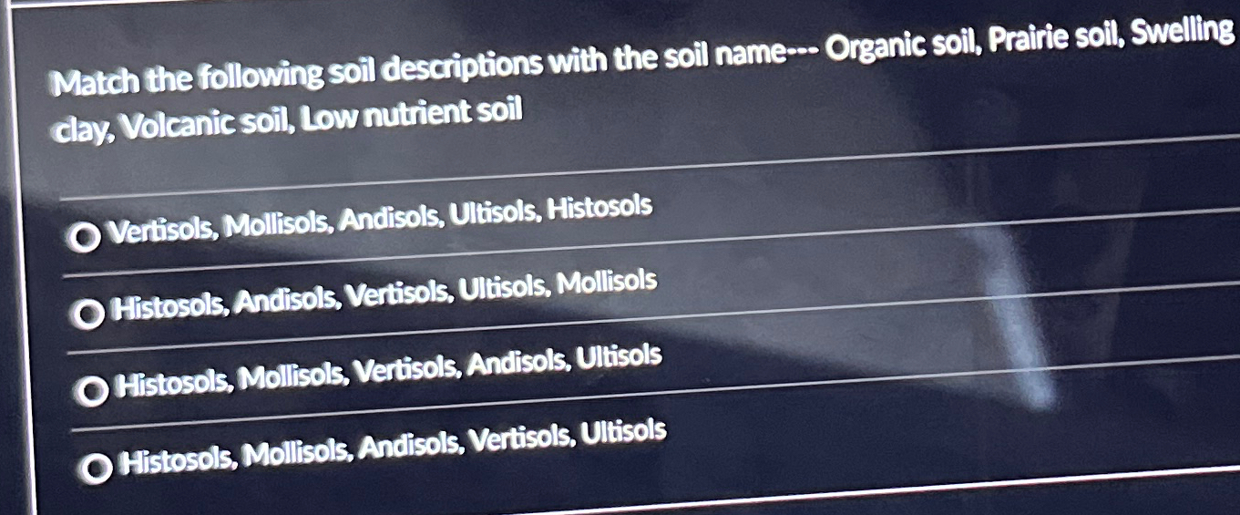 Solved Match the following soil descriptions with the soil | Chegg.com