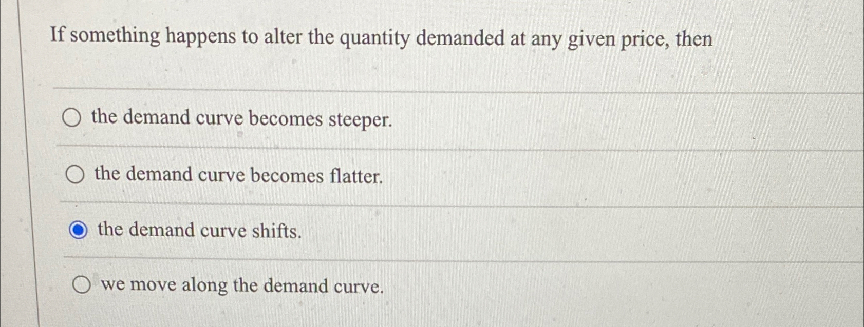 Solved If something happens to alter the quantity demanded | Chegg.com