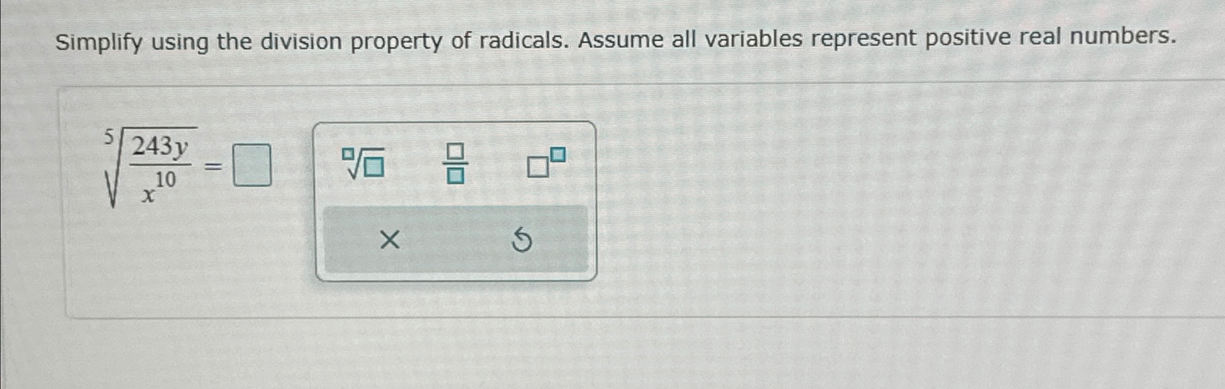 Solved Simplify using the division property of radicals. | Chegg.com