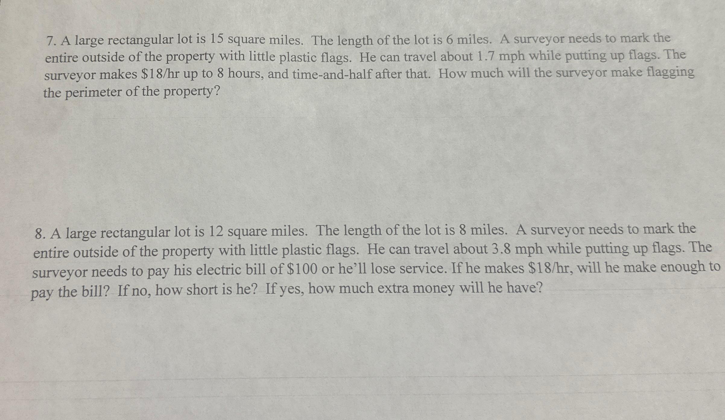 Solved A large rectangular lot is 15 ﻿square miles. The | Chegg.com