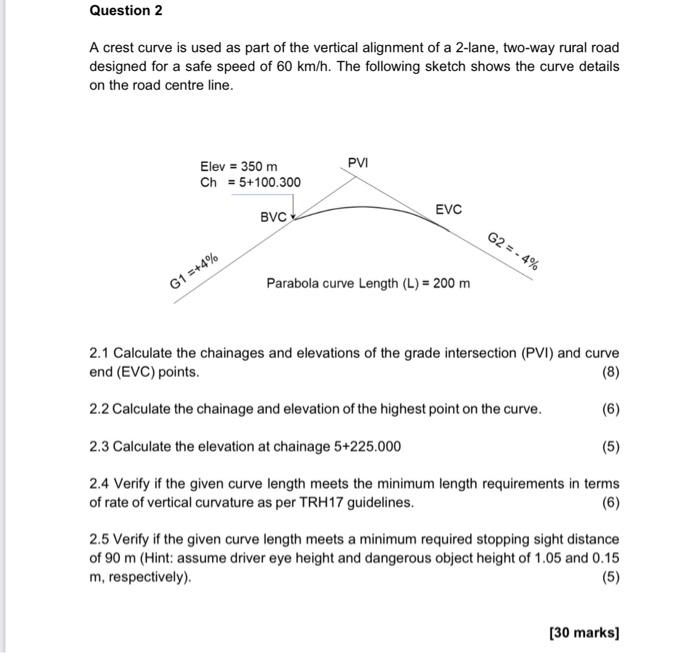 Solved Question 2 A crest curve is used as part of the | Chegg.com