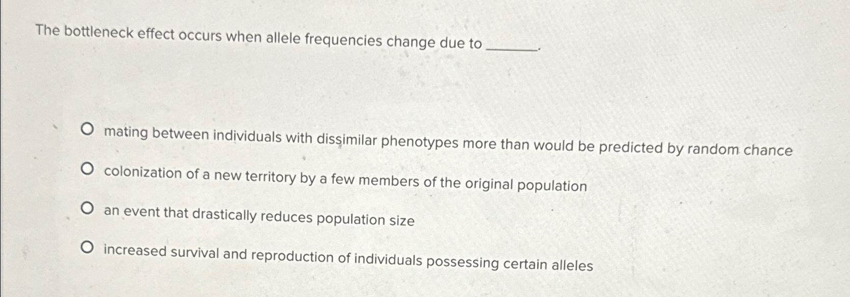 Solved The bottleneck effect occurs when allele frequencies | Chegg.com