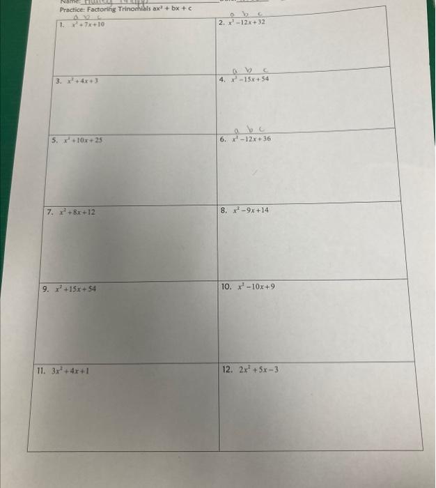 Solved Practice: Factorifg Trinomials ax2+bx+c 1. x2+7x+10 | Chegg.com