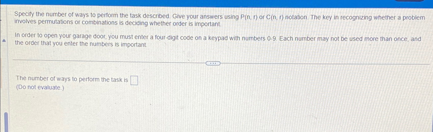 Solved Specify the number of ways to perform the task | Chegg.com