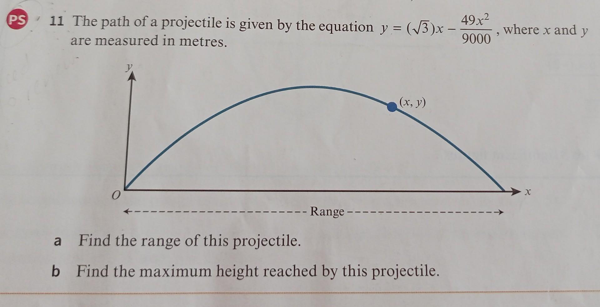 Solved 11 The Path Of A Projectile Is Given By The Equation
