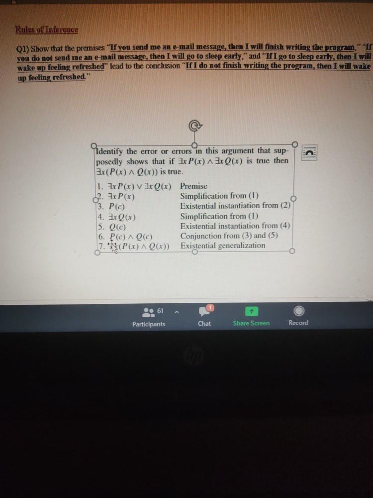 Solved Rules of inference Q1) Show that the premises "If you | Chegg.com