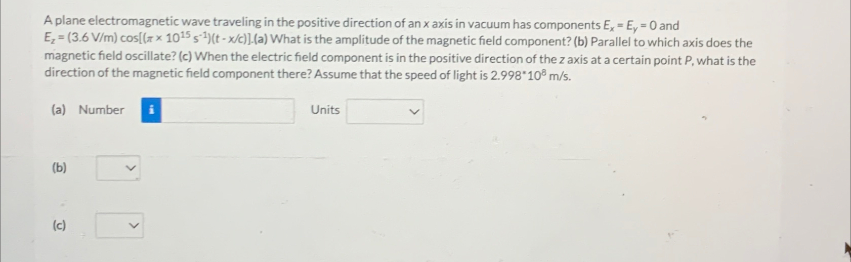 Solved A plane electromagnetic wave traveling in the | Chegg.com