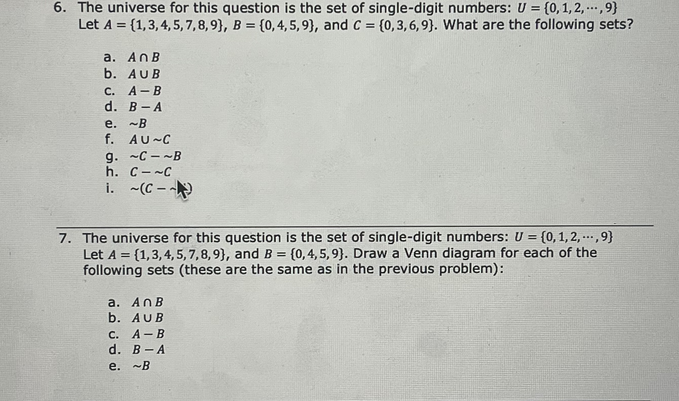 Solved The universe for this question is the set of | Chegg.com