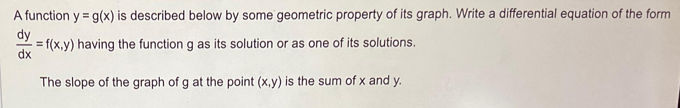 Solved A function y=g(x) ﻿is described below by some | Chegg.com