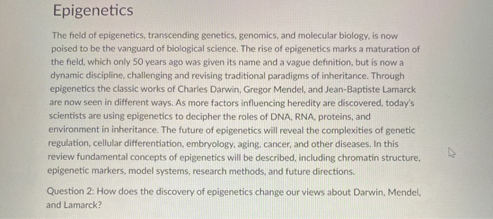 Solved Epigenetics The field of epigenetics, transcending | Chegg.com