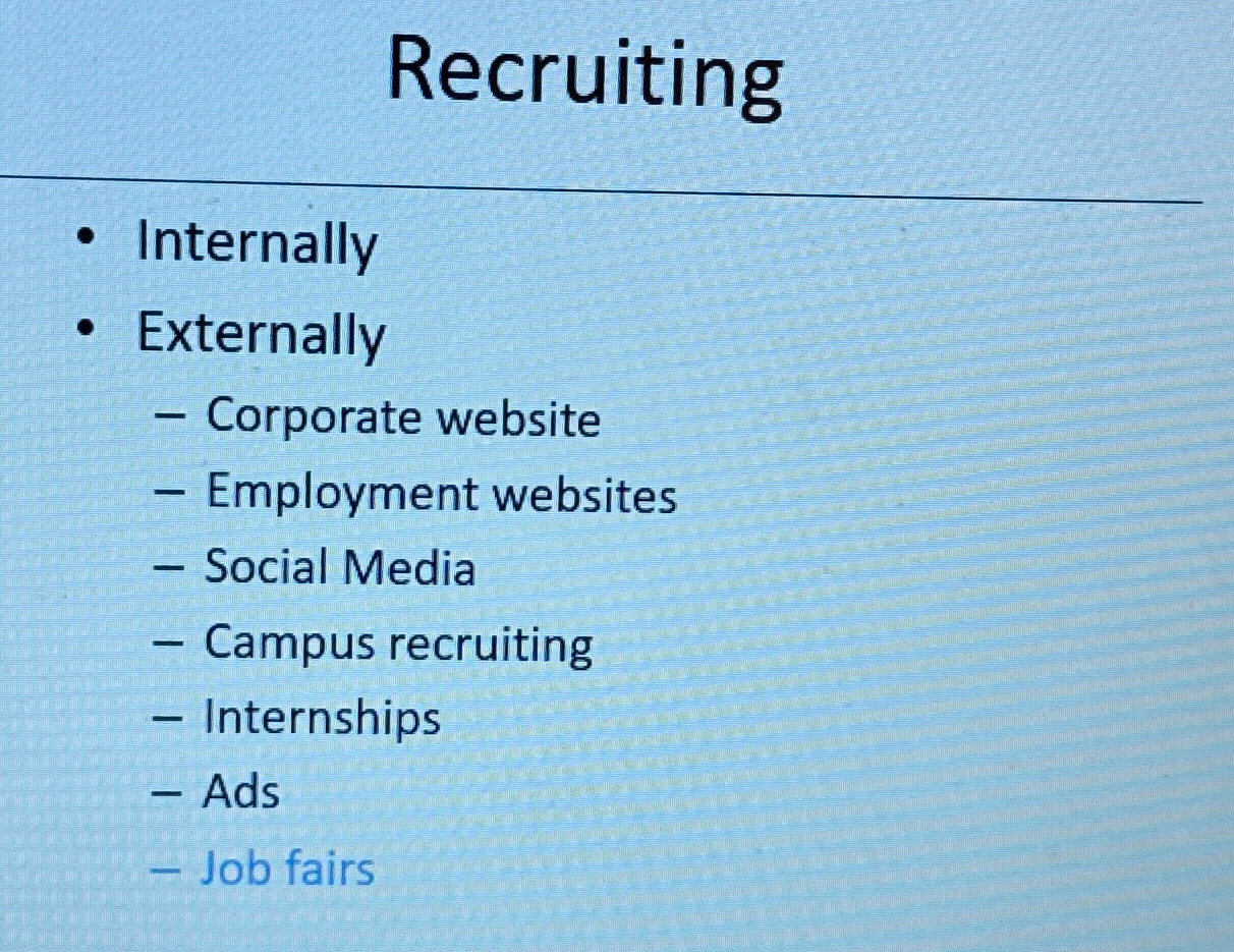 Solved RecruitingInternallyExternallyCorporate | Chegg.com