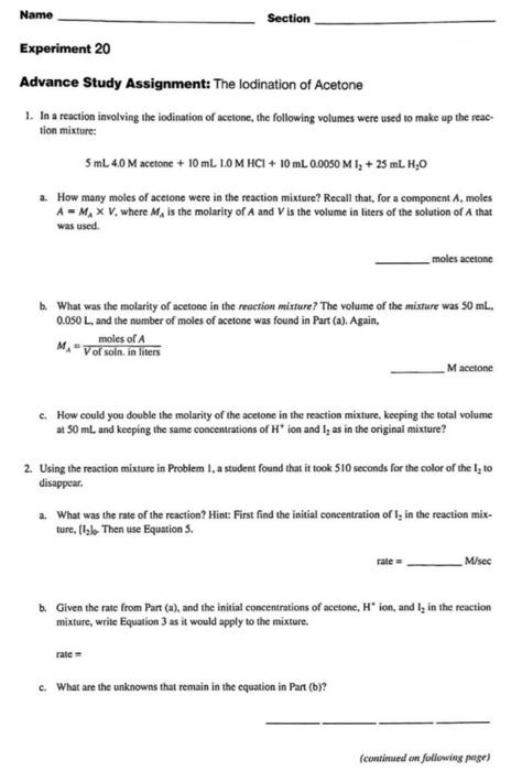 Solved Name Section Experiment 20 Advance Study Assignment: | Chegg.com