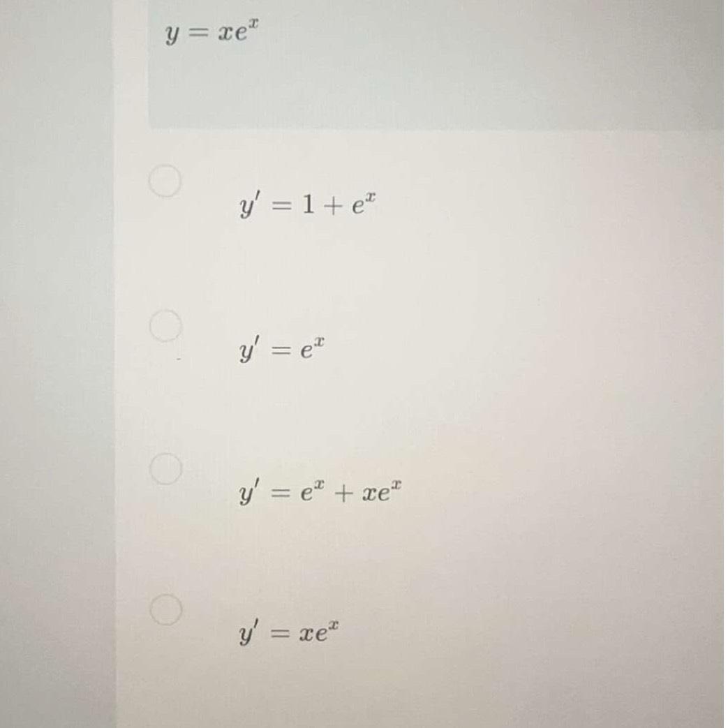 Solved y=xexy'=1+exy'=exy'=ex+xexy'=xex | Chegg.com