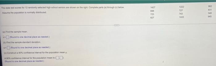 Solved 162 The stain est scores for 12 randomly maincted | Chegg.com