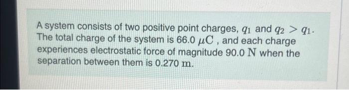 Solved A system consists of two positive point charges, q1 | Chegg.com