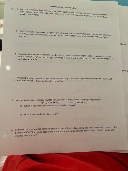 Solved Electrechemical Celli Worksheet 1. Calculate the | Chegg.com