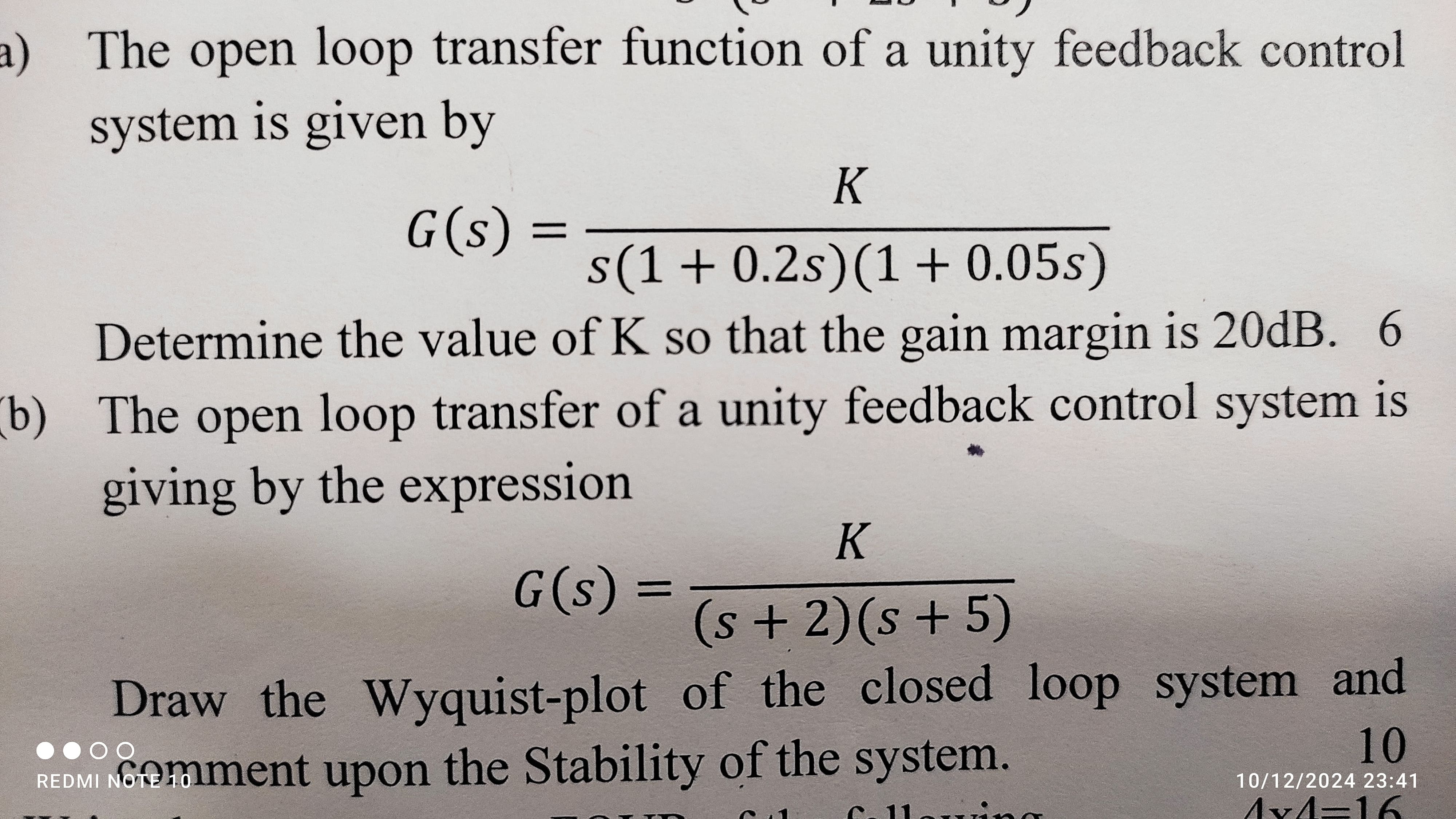 Solved aG(s)=Ks(1+0.2s)(1+0.05s)Determine the value of K so | Chegg.com