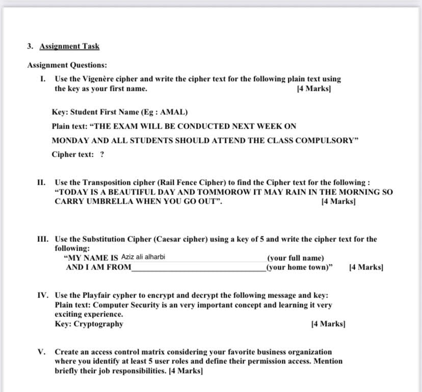 Solved Assignment Task Assignment Questions: I. Use the | Chegg.com