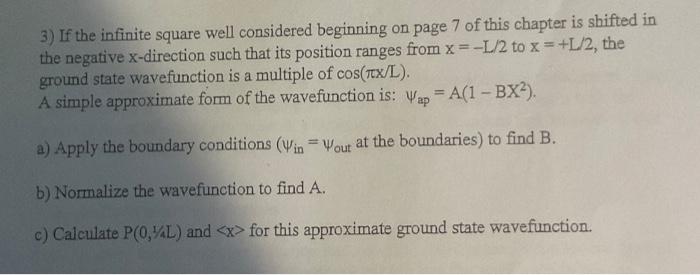 Solved 3) If the infinite square well considered beginning | Chegg.com