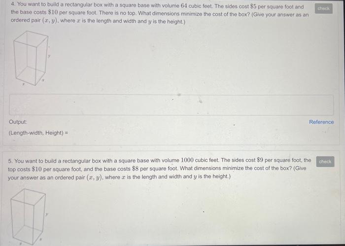 Solved 4. You want to build a rectangular box with a square | Chegg.com