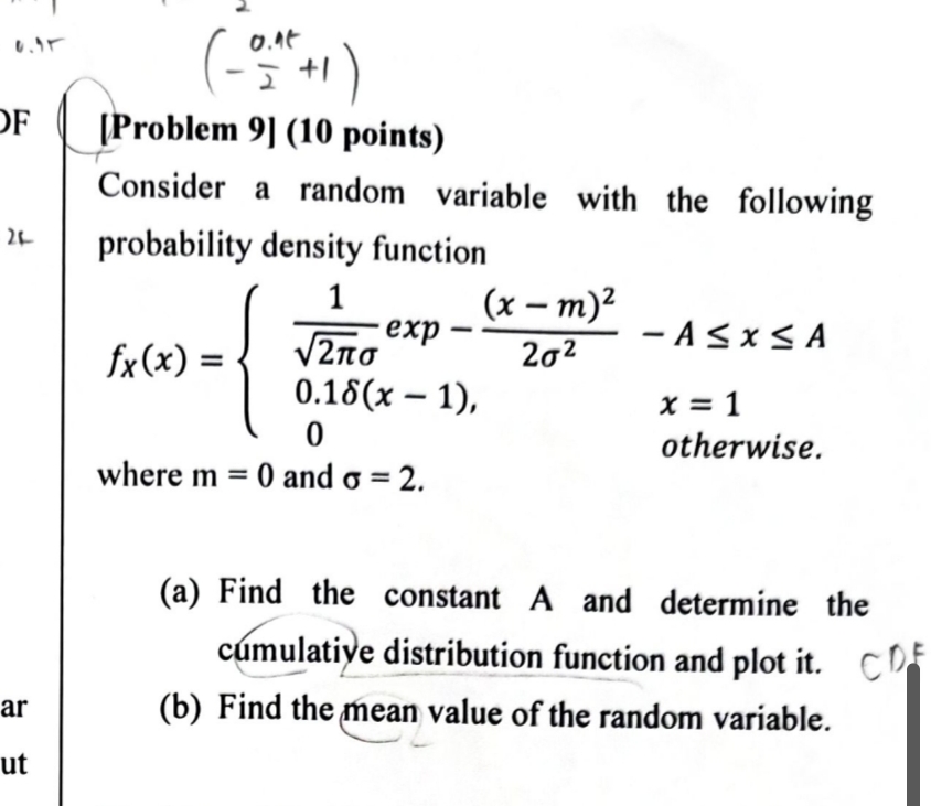 [Problem 9] (10 ﻿points)Consider a random variable | Chegg.com
