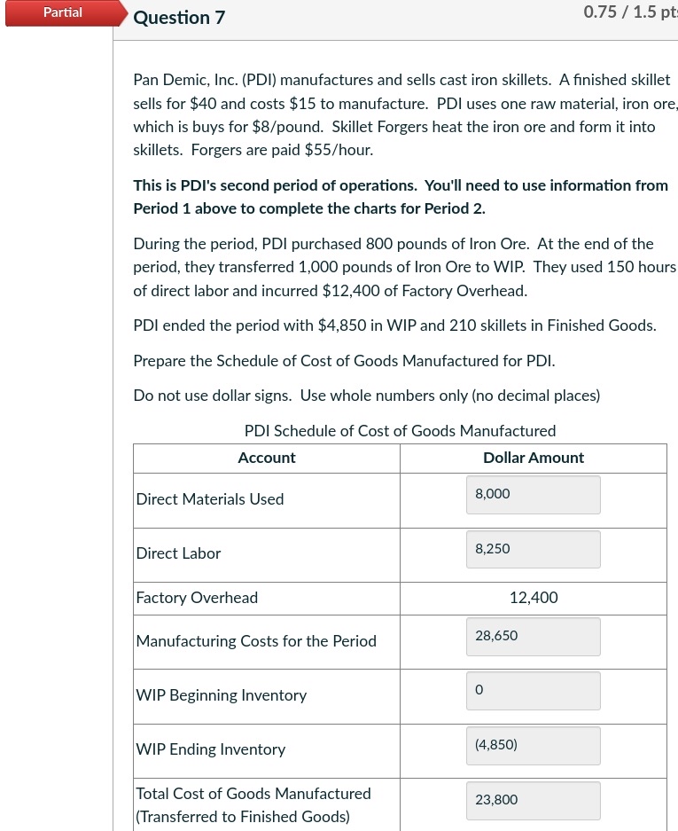 Solved PartialQuestion 70.75 / 1.5 ﻿ptPan Demic, Inc. (PDI) | Chegg.com