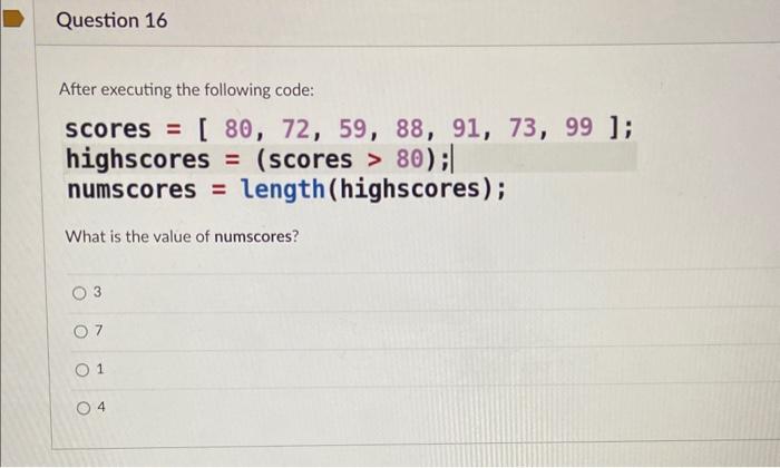 Solved Question 16 After executing the following code: | Chegg.com