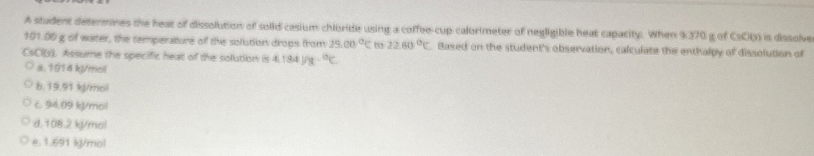 Solved 191.00 ﻿g of water, the temperature of the solition | Chegg.com
