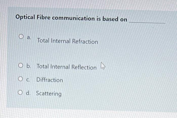 Solved Optical Fibre communication is based on O a. Total | Chegg.com Solved Optical Fibre communication is based on O a. Total | Chegg.com